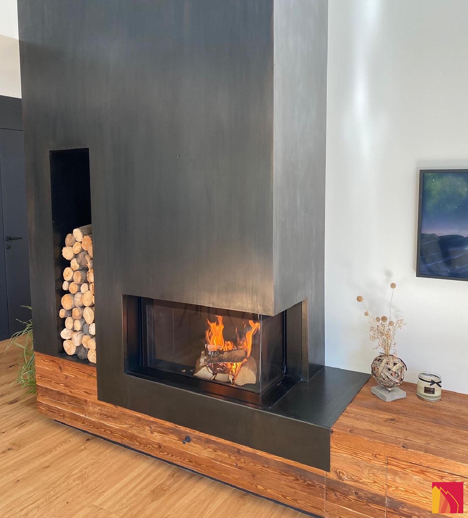 M-Design Luna Diamond 900CL - CR - Wood burning fireplace - Vitre latérale